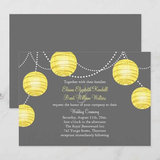 A Yellow & Gray Party Lanterns Wedding Invitation | Zazzle