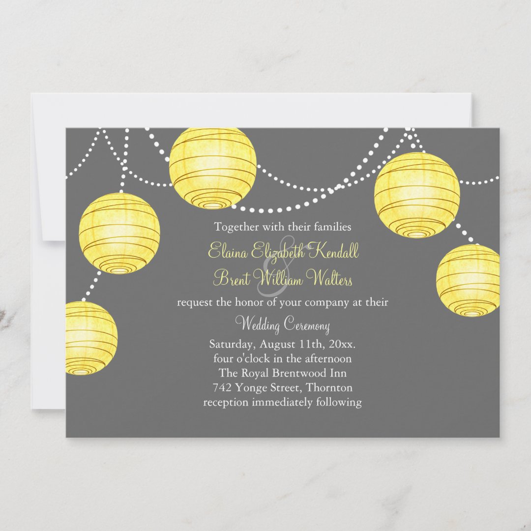 A Yellow & Gray Party Lanterns Wedding Invitation | Zazzle