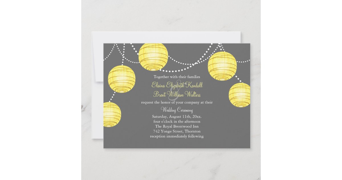 A Yellow & Gray Party Lanterns Wedding Invitation | Zazzle