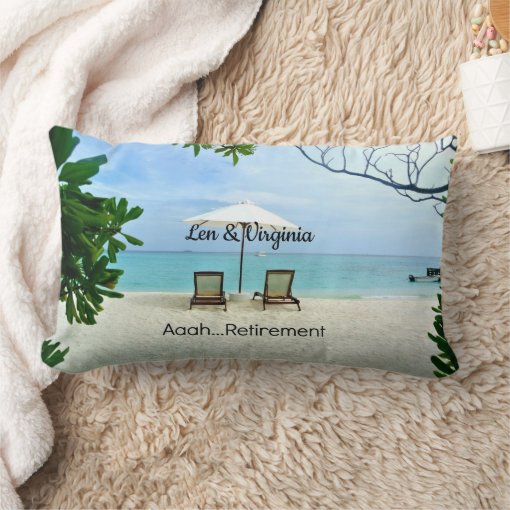 Aaah...retirement, relaxing beach scene lumbar pillow | Zazzle