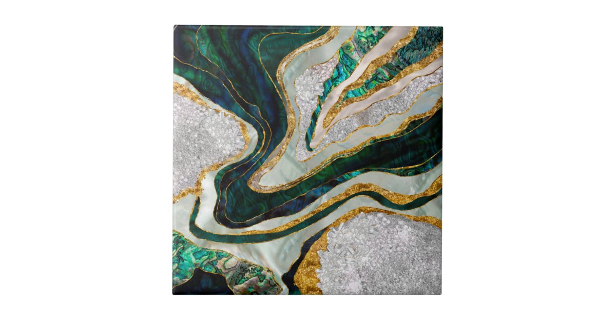 Abalone and Crystals geode digital art Ceramic Tile | Zazzle