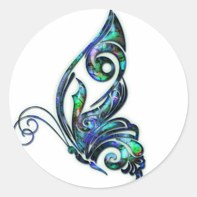 Abalone Shell Art Deco Butterfly Classic Round Sticker | Zazzle