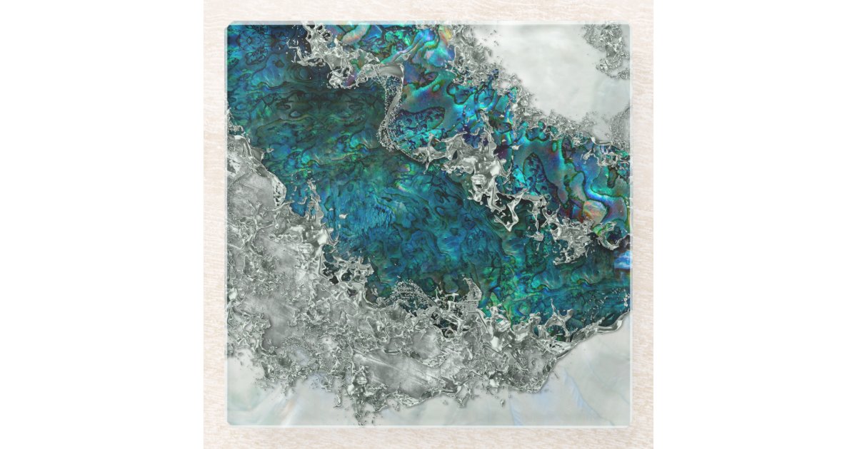 Abalone Shell Pearl and Silver 2 Glass Coaster | Zazzle