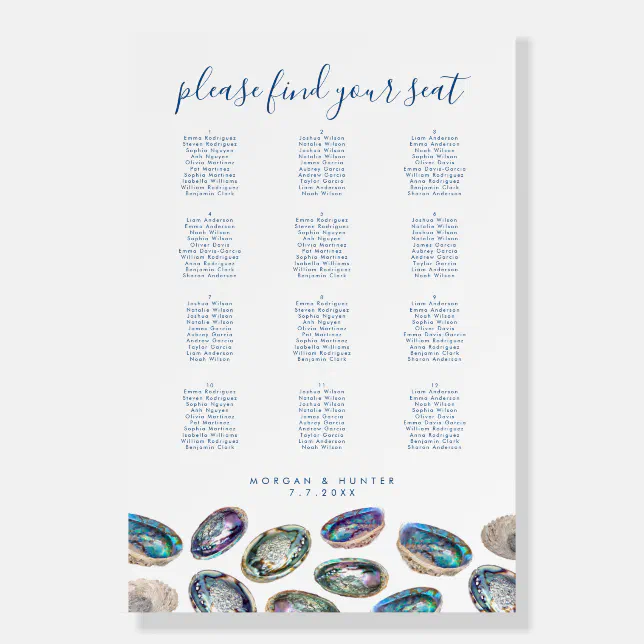 Abalone Shell Watercolor Wedding Seating Chart Foam Board | Zazzle