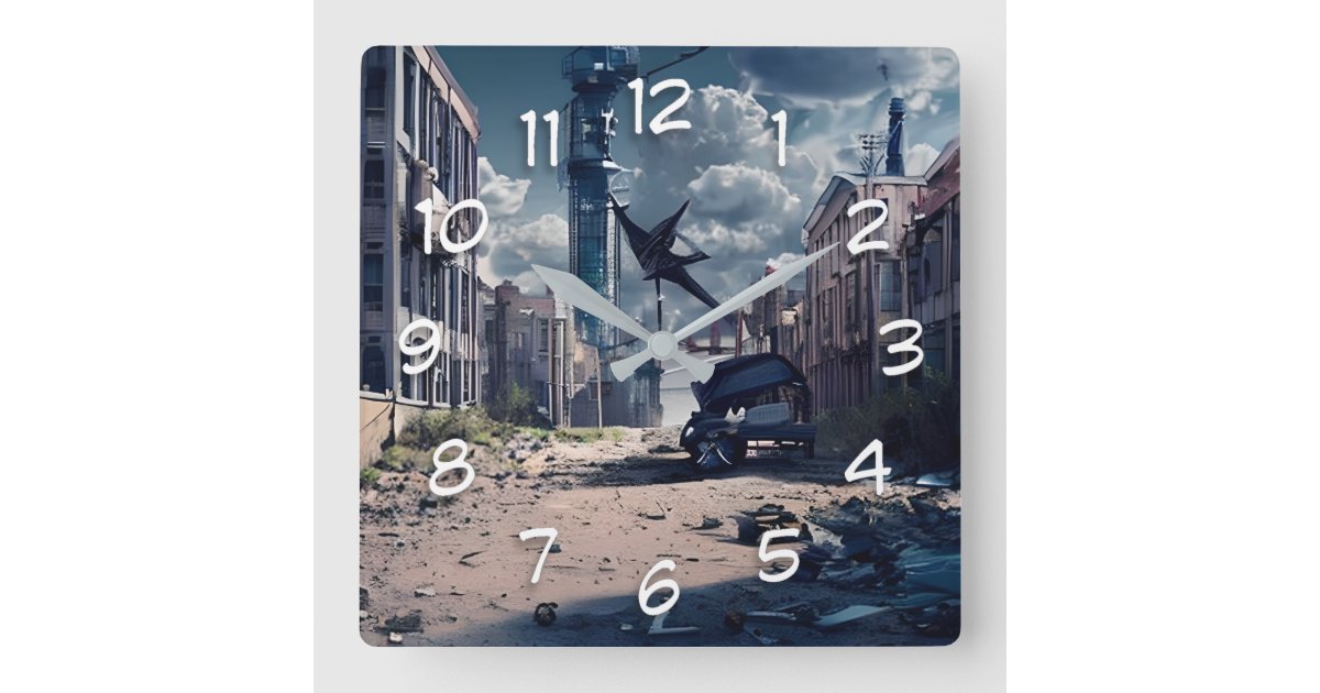 Abandoned City | Post Apocalypse Dystopian World Square Wall Clock | Zazzle