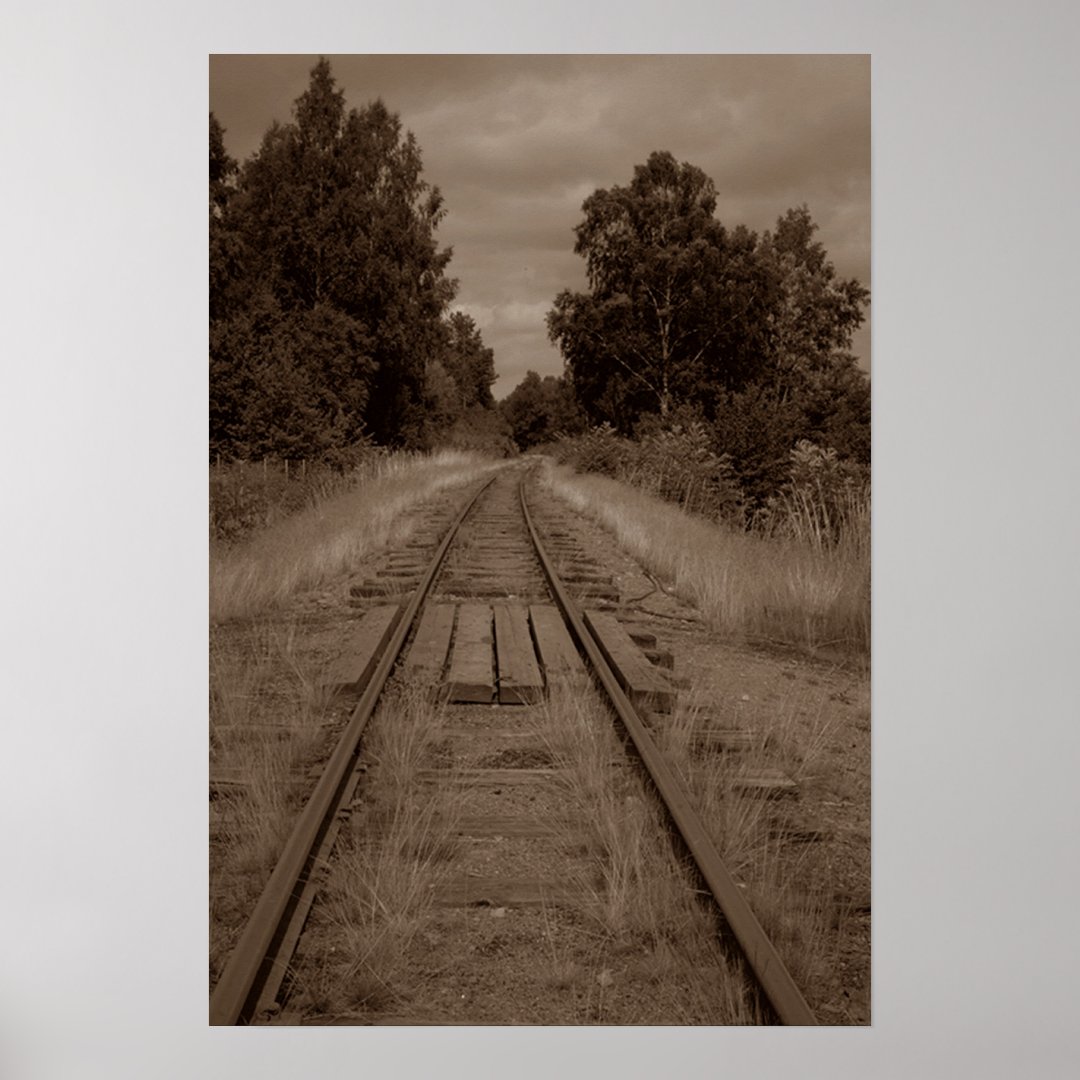 Abandoned Empty Railroad Train Tracks Sepia Photo Poster | Zazzle