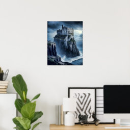 Abandoned Prison on Cliff Digital Art Painting Poster | Zazzle
