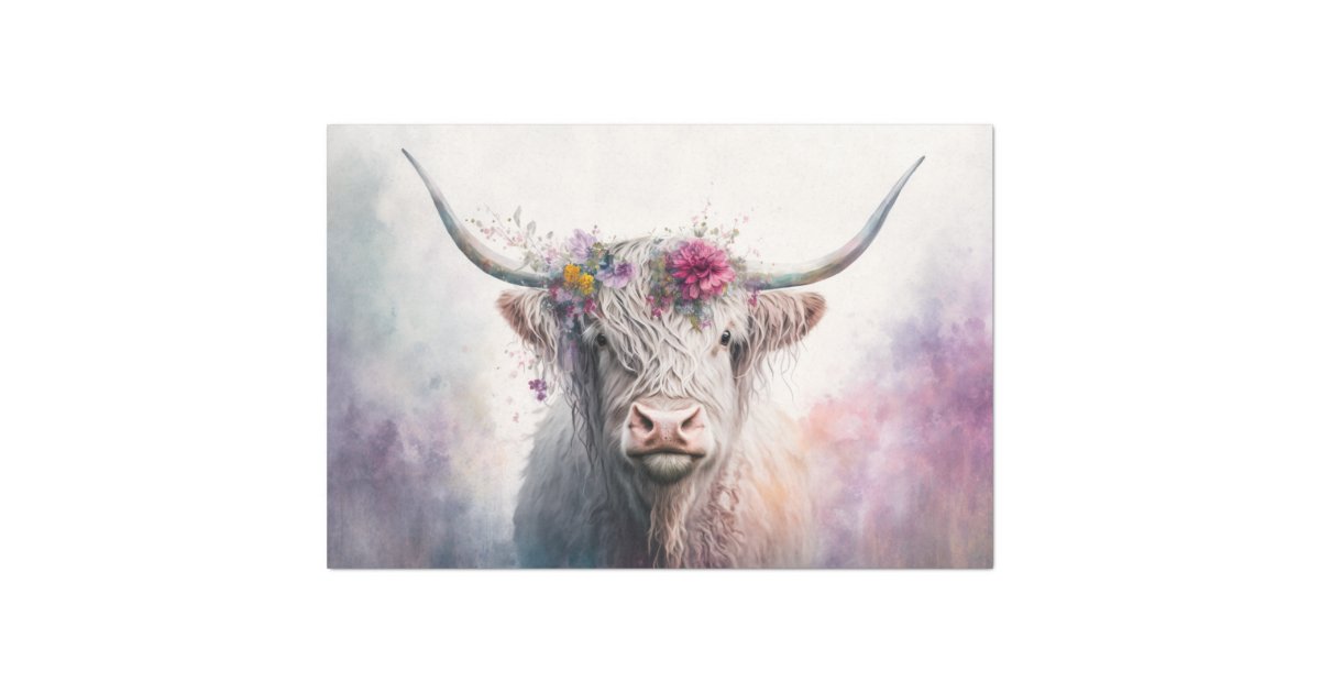 "Abby" Highland Cow with Pastel Crown 30x20 Tissue Paper | Zazzle