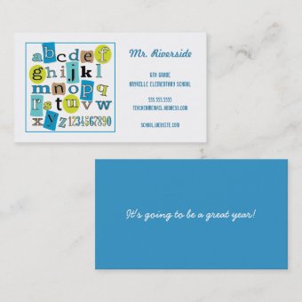 ABC 123 Alphabet Teacher Contact Business Card | Zazzle