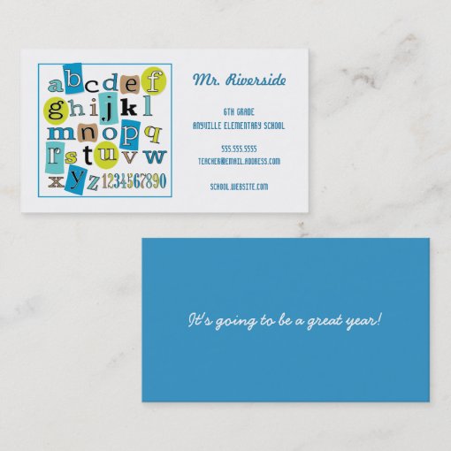 ABC 123 Alphabet Teacher Contact Business Card | Zazzle