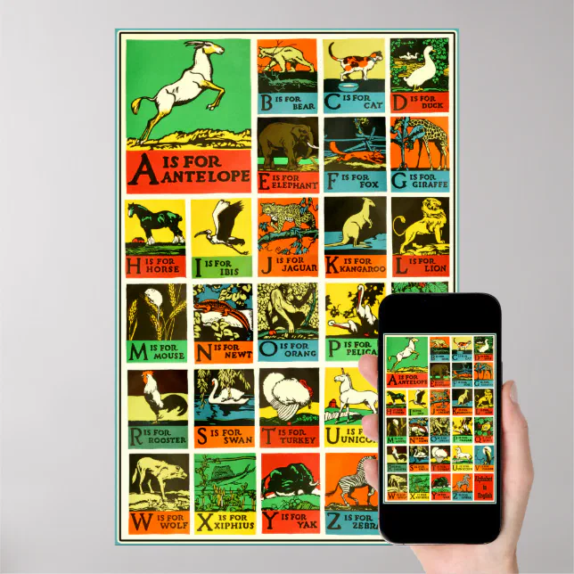 Abc Alphabet animal poster - Teaching Aid Chart | Zazzle