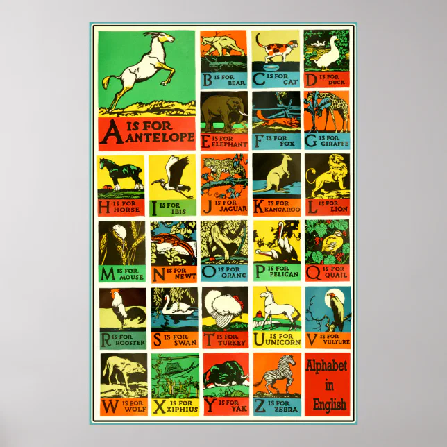 Abc Alphabet animal poster - Teaching Aid Chart | Zazzle