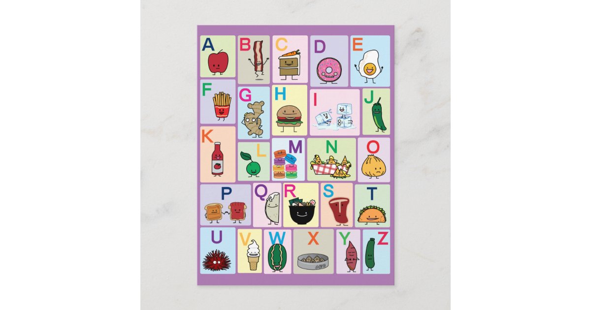 ABC Alphabet learning letters happy foods learn Postcard | Zazzle