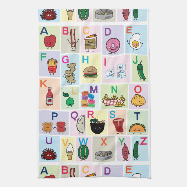 ABC Alphabet learning letters happy foods learn Towel | Zazzle