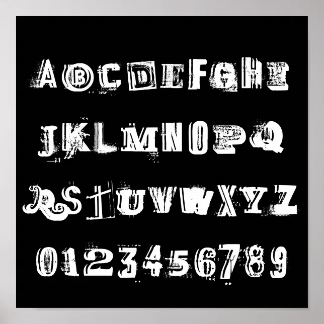 ABC Alphabet Letters & Numbers | Black and White Poster | Zazzle
