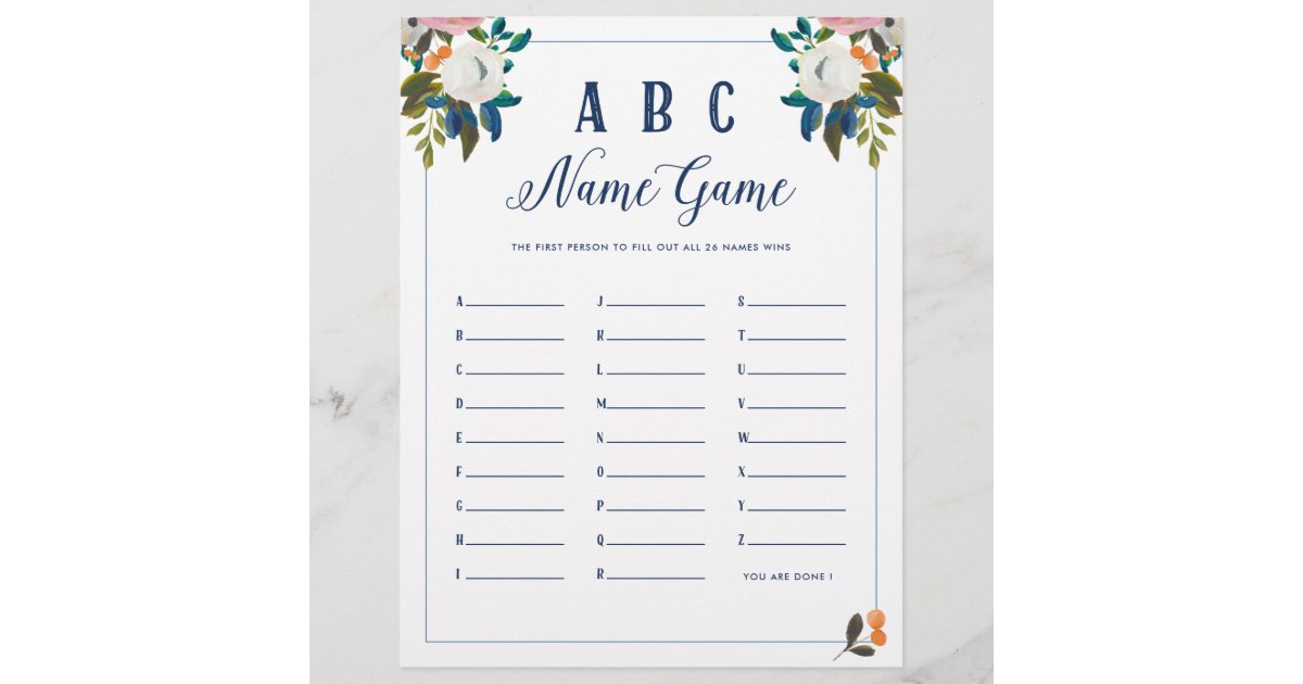 ABC Baby Name Shower Game | Zazzle