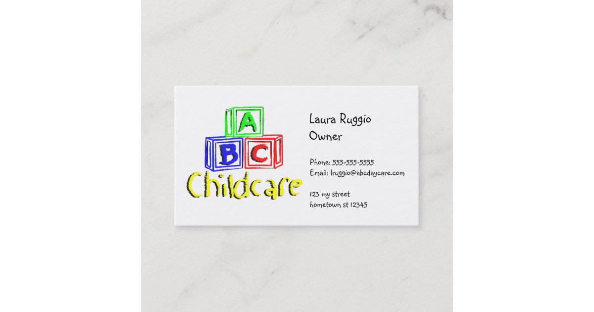 abc daycare 3 business card | Zazzle