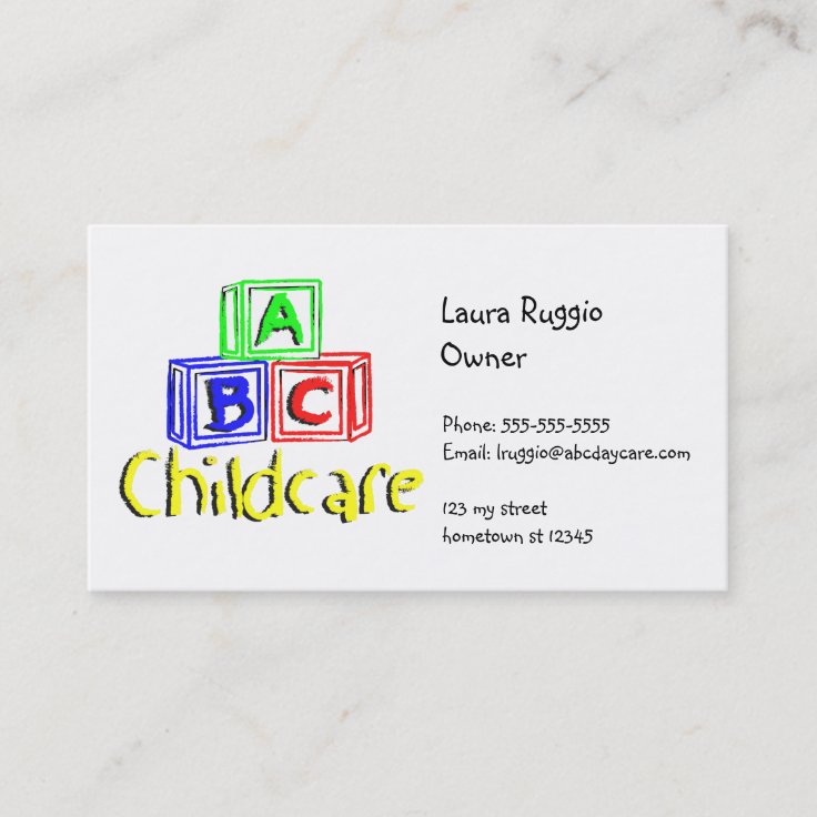 abc daycare 3 business card | Zazzle