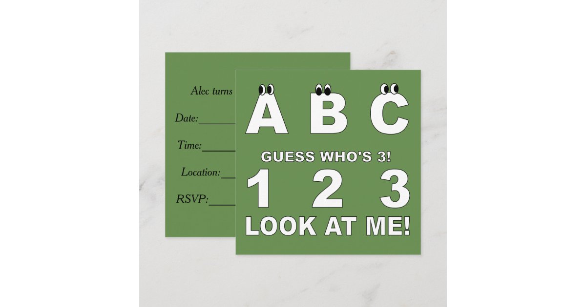 ABC Look who's 3 Print Invitation | Zazzle
