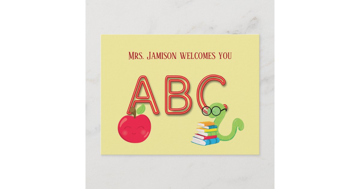 ABC Neon Letters Bookworm Postcard | Zazzle