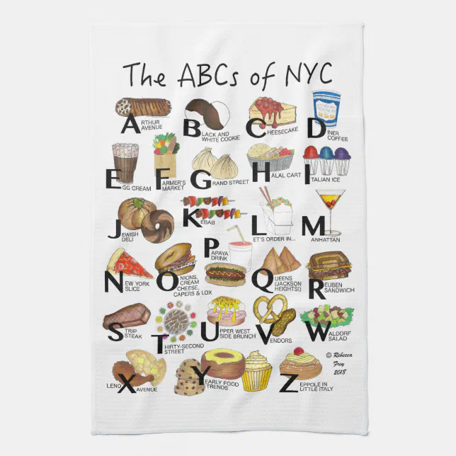 ABCs of NYC Iconic New York City Foods Alphabet Kitchen Towel | Zazzle
