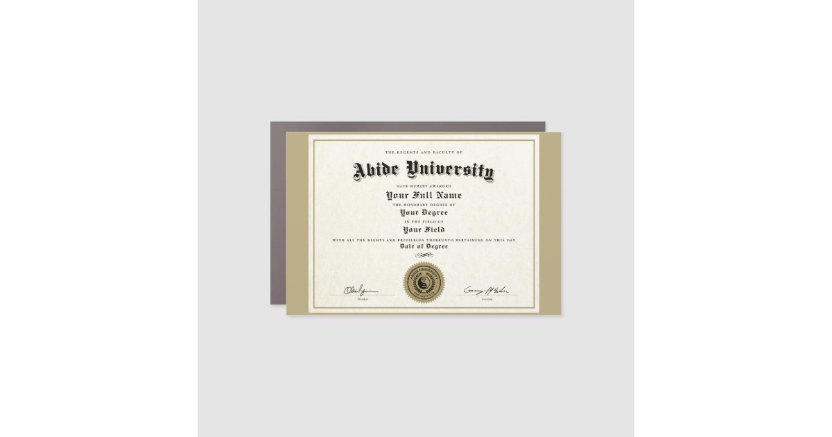 Abide University Degree Certificate Magnet | Zazzle
