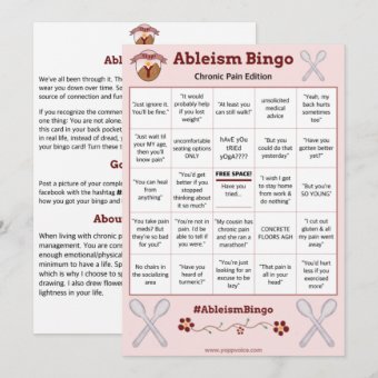 Ableism Bingo Card Chronic Pain Edition | Zazzle