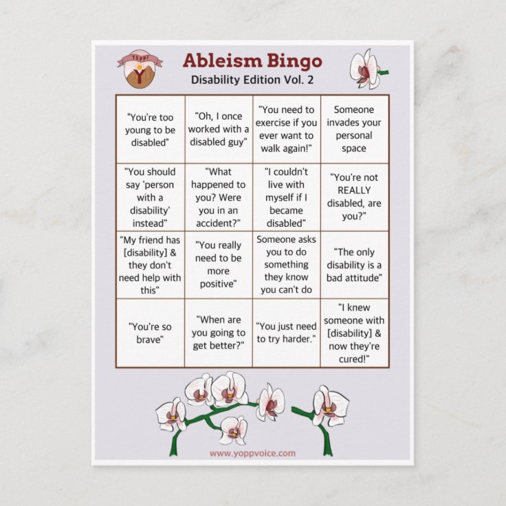 Ableism Bingo Card Disability Edition Volume 2 | Zazzle