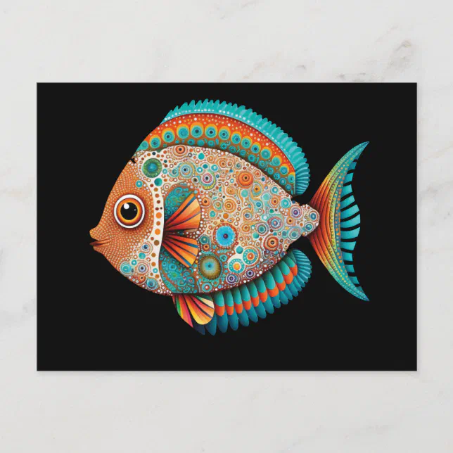 Aboriginal Art Inspired Fish, dot painting Postcard | Zazzle