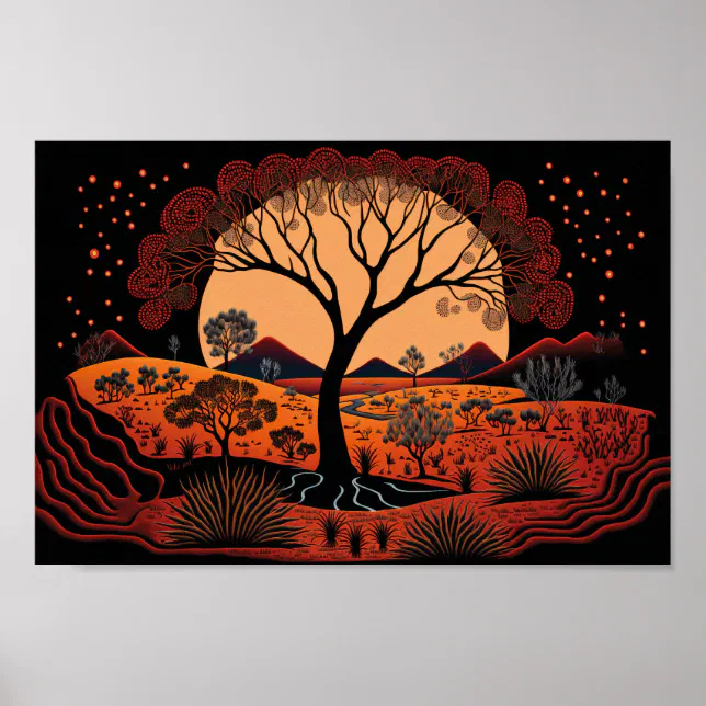 Aboriginal Art Inspired Landscape, dot art Poster | Zazzle