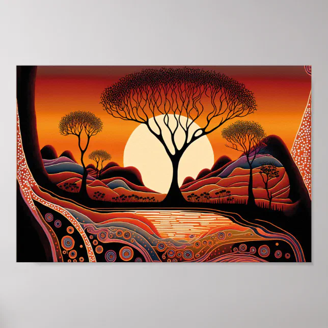 Aboriginal Art Inspired Landscape Poster | Zazzle