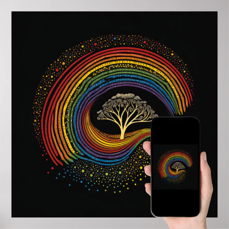 Aboriginal Art Inspired Rainbow, dot painting Poster | Zazzle