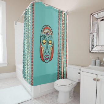 Aboriginal Aztec Inca Mayan Mask Shower Curtain | Zazzle