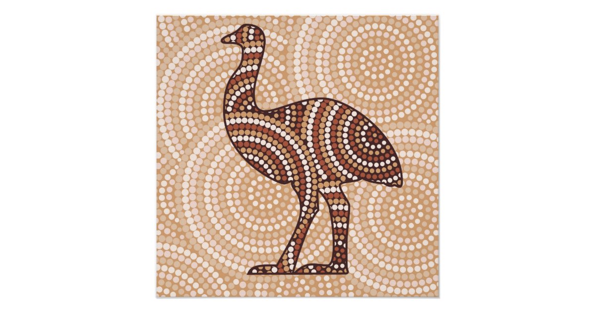Aboriginal emu dot painting poster | Zazzle