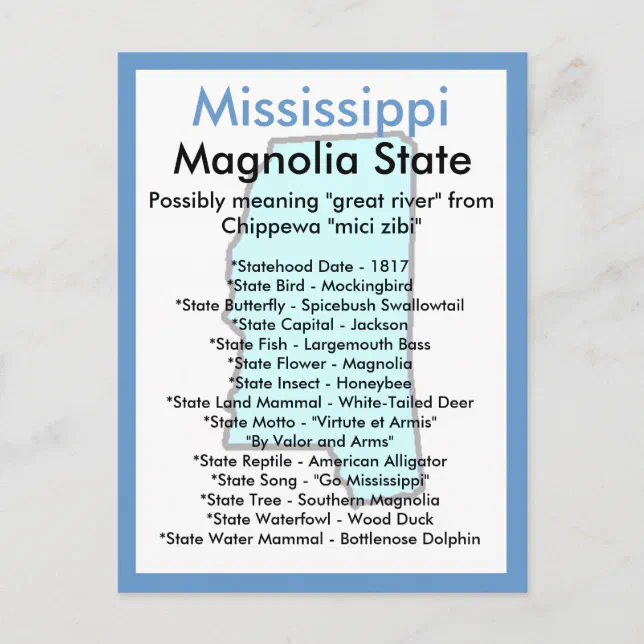 About Mississippi Postcard | Zazzle