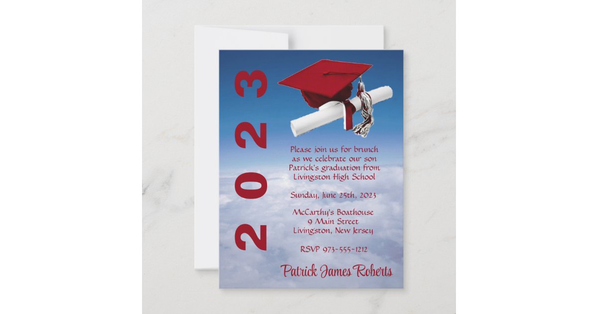 'Above The Clouds' Red Cap Graduation Invitation | Zazzle