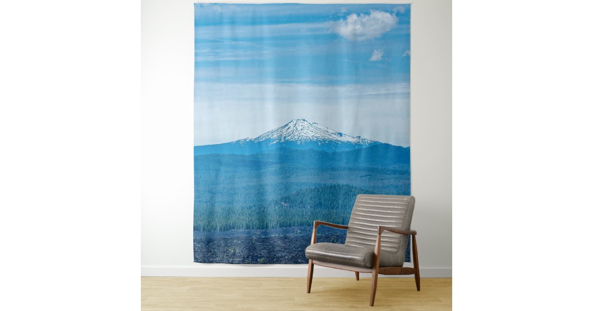 Above Tree Line // Blue Forest and Sky Tapestry | Zazzle