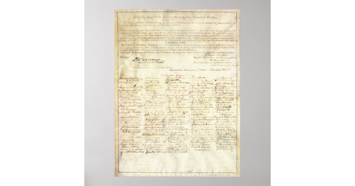 Abraham Lincoln Approval Signature 13th Amendment Poster | Zazzle