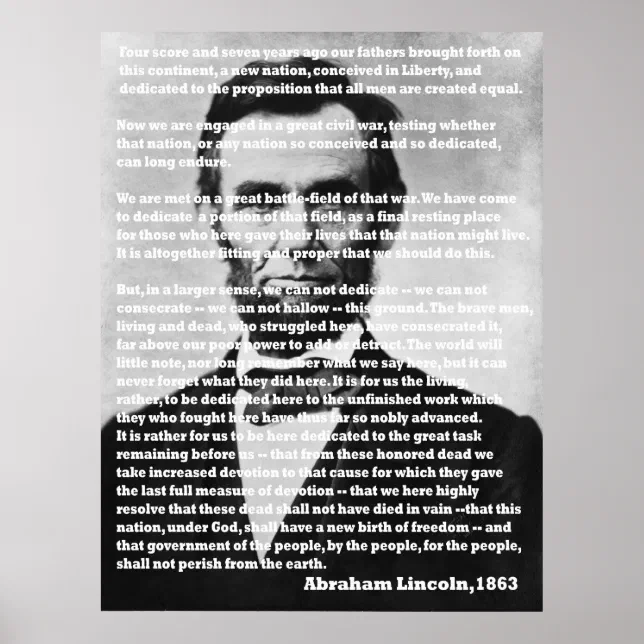 Abraham Lincoln Gettysburg Address Portrait Poster | Zazzle