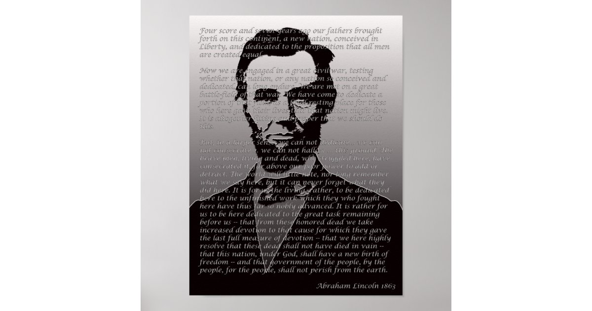 Abraham Lincoln Gettysburg Address Portrait Poster | Zazzle