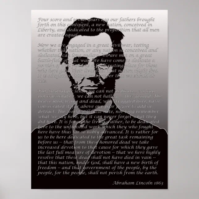 Abraham Lincoln Gettysburg Address Portrait Poster | Zazzle