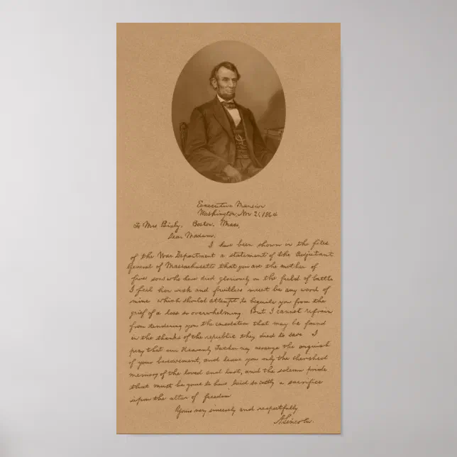 Abraham Lincoln's Letter To Mrs. Bixby Poster | Zazzle