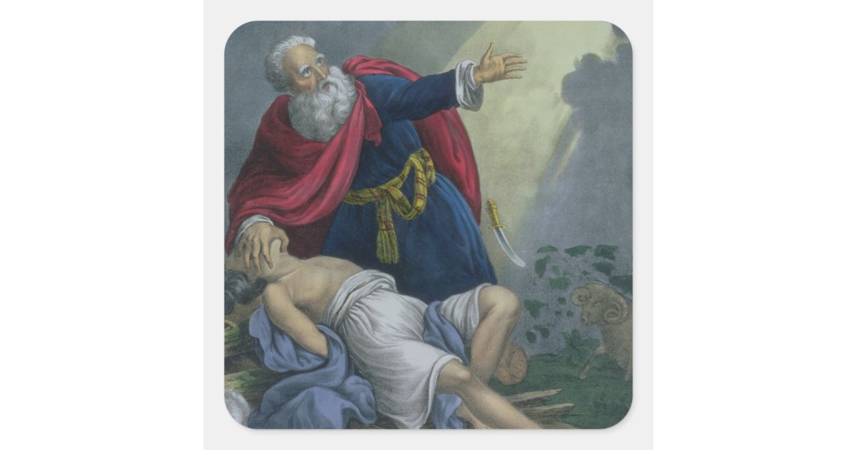 Abraham Offering Up his Son Isaac, from a Bible pr Square Sticker | Zazzle