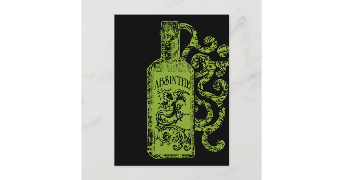Absinthe Bottle Swirls Postcard | Zazzle