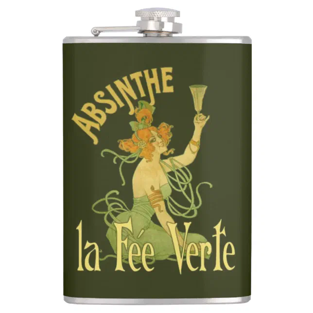 Absinthe Green Fairy La Fee Verte,Poster Steampunk Hip Flask | Zazzle