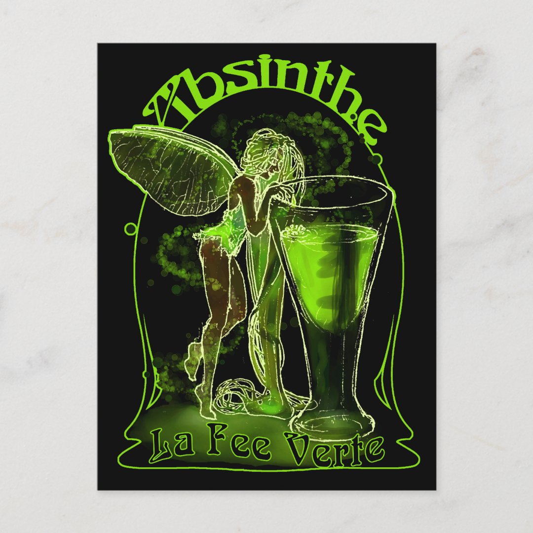 Absinthe La Fee Verte Fairy With Glass Postcard | Zazzle