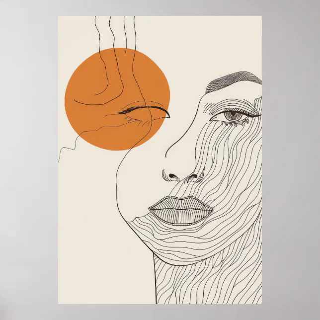 Abstact line art face. Line drawing woman face Poster | Zazzle