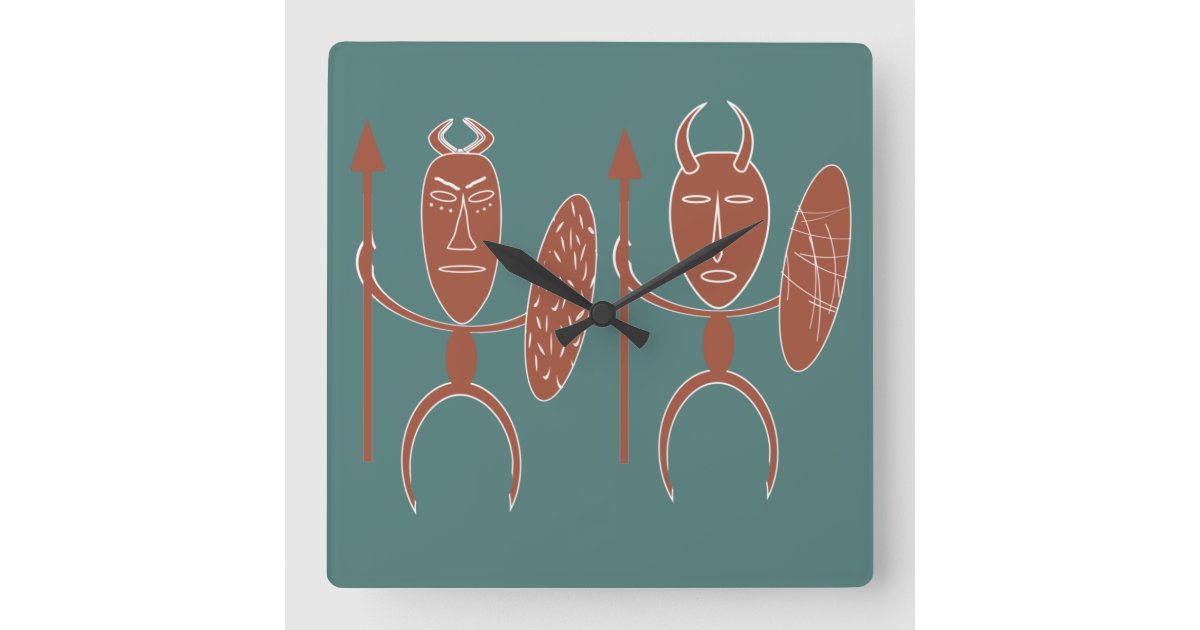 Abstract African tribal warrior art Square Wall Clock | Zazzle