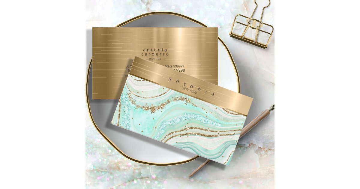 Abstract Agate Monogram Mint ID827 Business Card | Zazzle