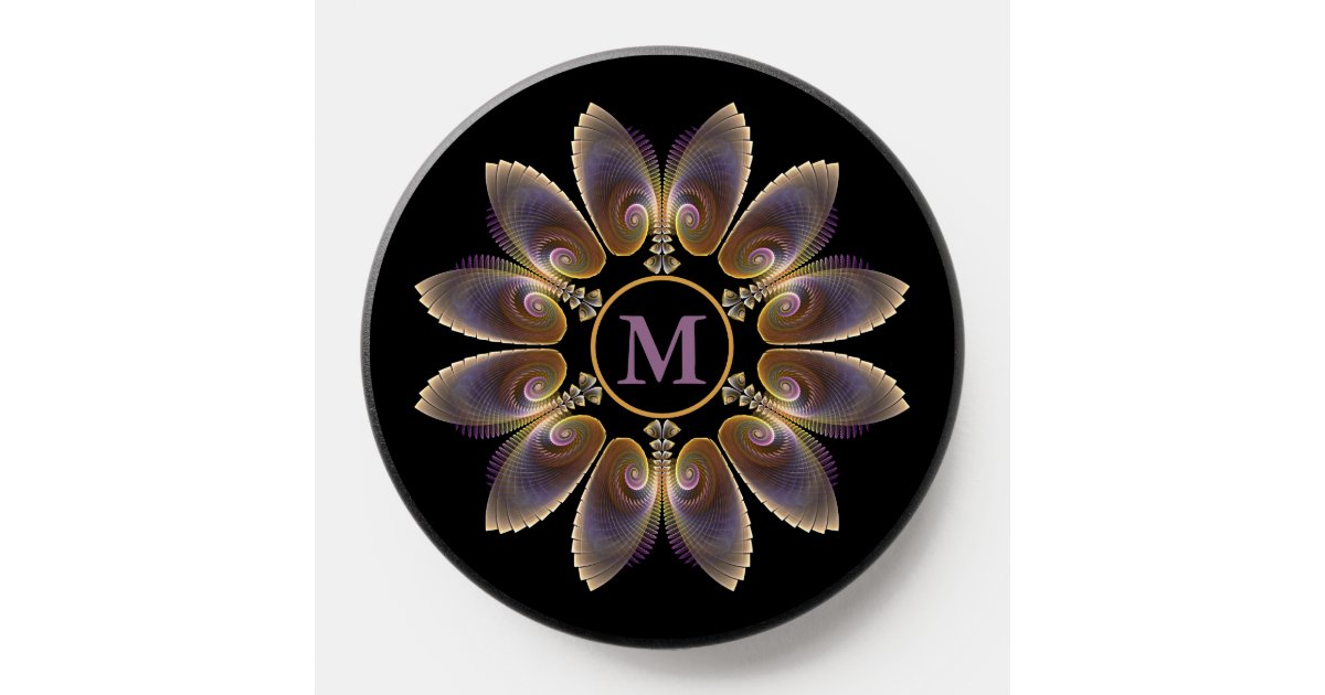 Abstract Angel Wings Mandala Fractal Monogram PopSocket | Zazzle